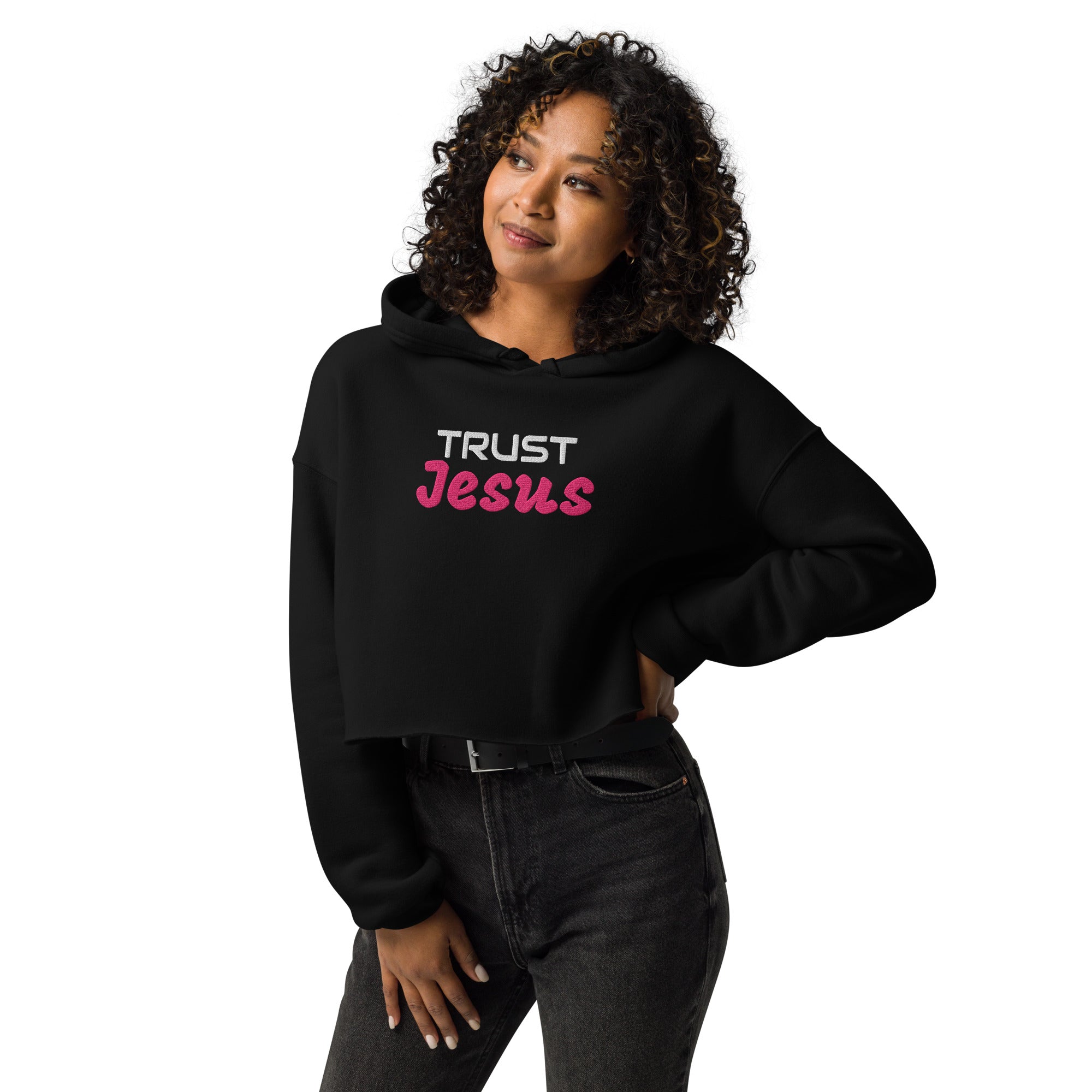 Embroidered Trust Jesus Crop Hoodie – Garments of Praise